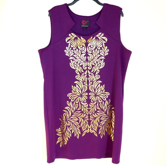 Dresses | Carson Kressley Purple Dress Gold Embellishment Sz Xl | Poshmark